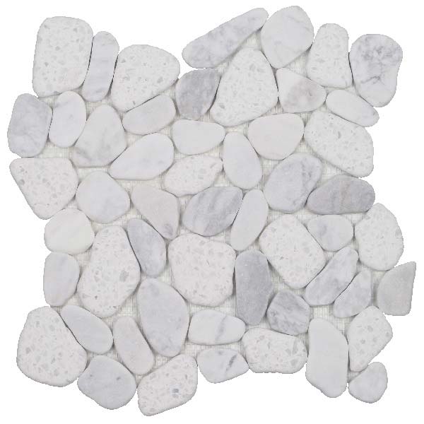 Tesoro Ocean Stones - White Terrazo Carrara Sliced Mosaic