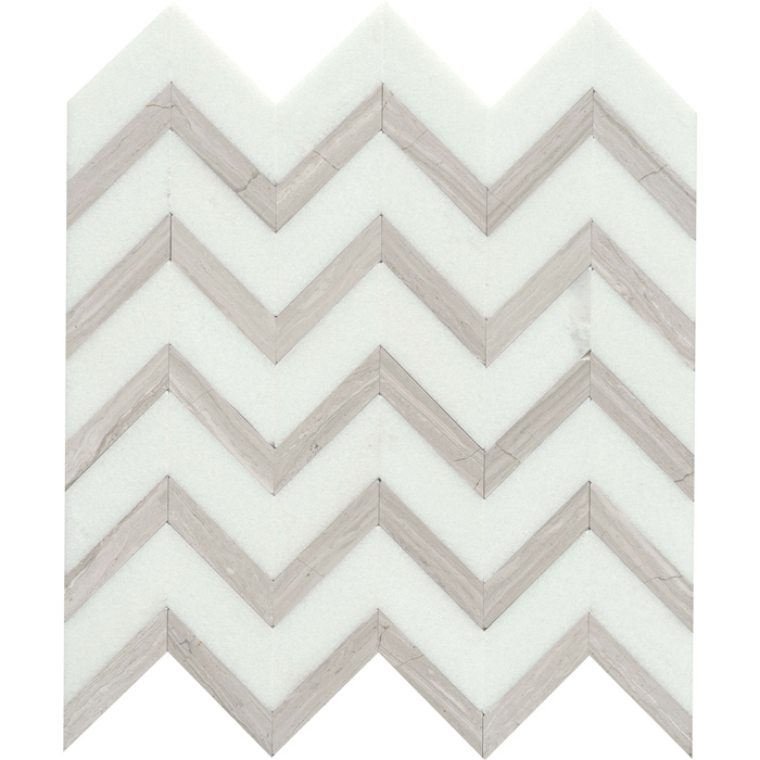 Emser Bizou - White / Cream Chevron Groutless Marble Mosaic