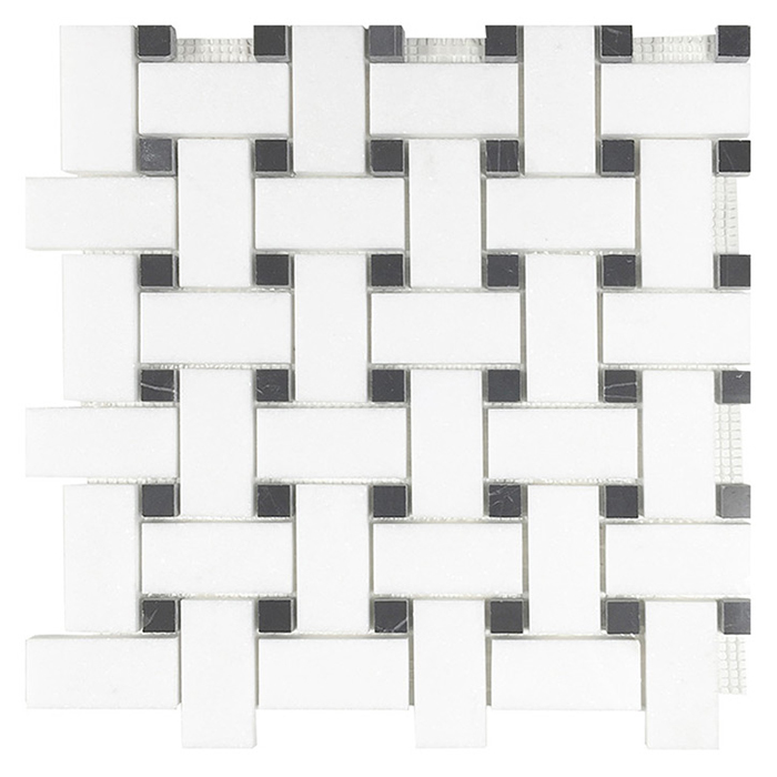 Tesoro Metropolitan Blends - Basketweave Thassos With Black Dot