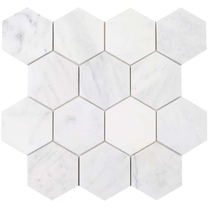 Tesoro Ice White - White Honed 3" Hex Stone Mosaic