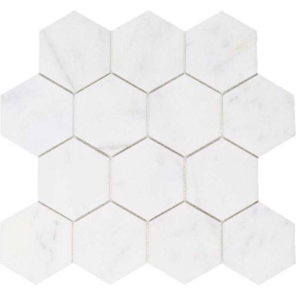 Tesoro Snow White - White Honed 3" Hex Stone Mosaic