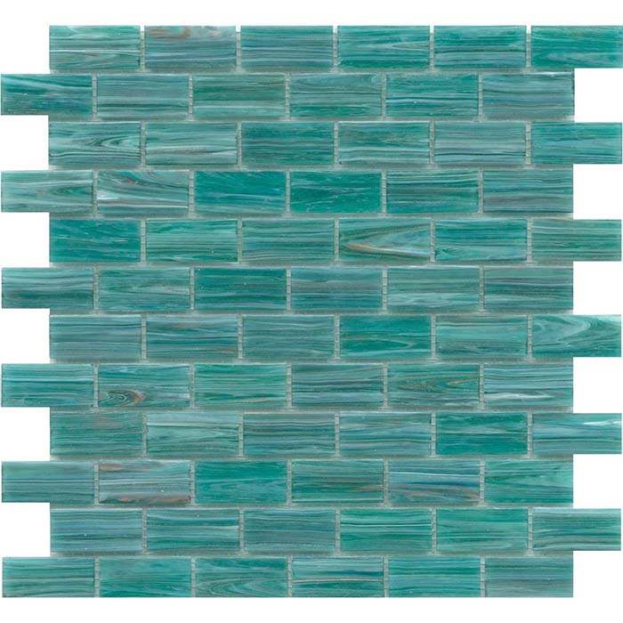 Emser Swirl - Teal 1" x 2" Offset Glass Mosaic