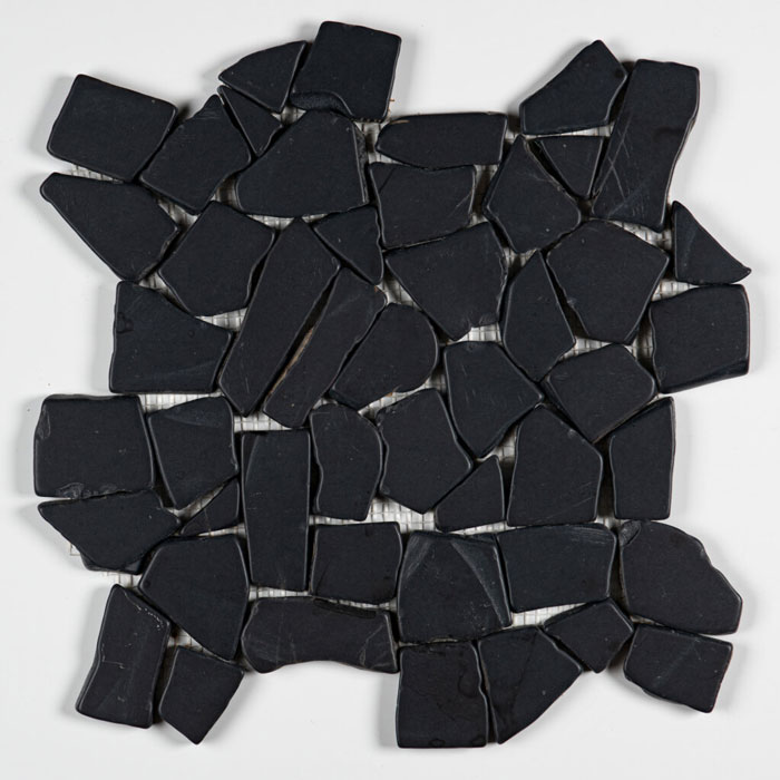 Marble Chip Pebbles - Pure Black 12" x 12" Mosaic